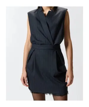 Pinko Sleeveless Wrap Mini Dress With Belted Waist And Ruffled Hem