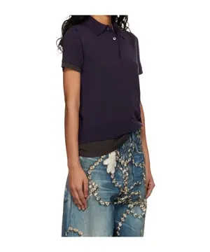Acne Studios Knitted Polo Top With Contrasting Trim - Violet