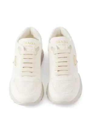 Prada Lace-up Round Toe Sneakers - Ivory