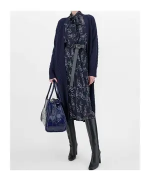 Max Mara Long Cable Knit Cardigan With Waist Tie