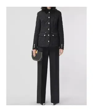 Burberry Quilted Jacket With Corduroy Collar And Gold Buttons