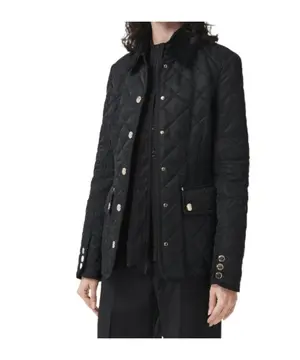 Burberry Quilted Jacket With Corduroy Collar And Gold Buttons