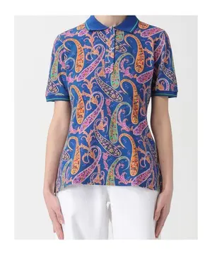 Etro Paisley Print Polo Top With Pointed Collar