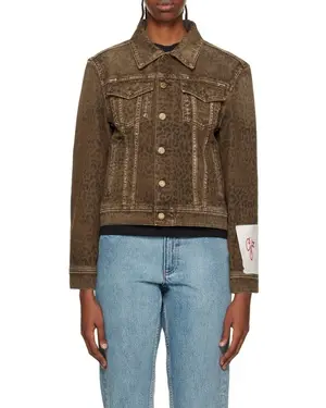 GOLDEN GOOSE Leopard Print Denim Jacket