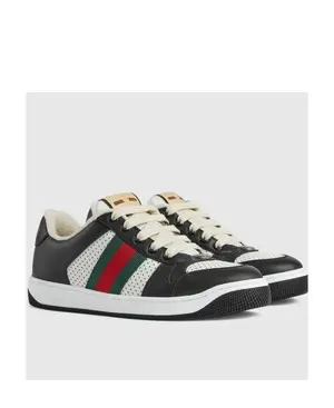 Gucci Screener Web Stripe Lace-up Sneakers - Black/white