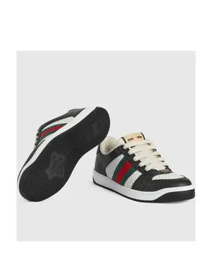 Gucci Screener Web Stripe Lace-up Sneakers - Black/white