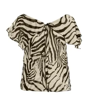 IRO PARIS Short Sleeve Ruffled Zebra Print Top