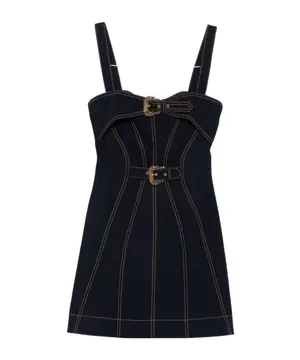 Versace Buckle Detail Paneled Mini Dress - Black