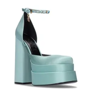 Versace Waterproof Satin Platform High Heels With Crystal Embellishments
