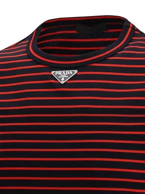 Prada Triangle Logo Striped Crewneck T-shirt