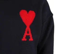 Ami Navy Crew Neck Sweater With Red De Coeur Logo