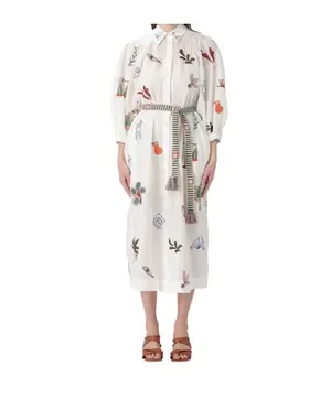 ALEMAIS Embroidered Midi Dress With Belt