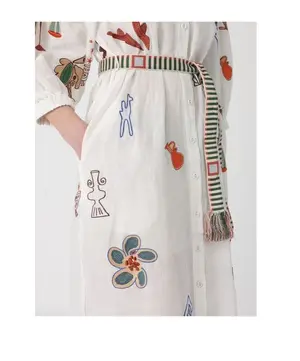 ALEMAIS Embroidered Midi Dress With Belt