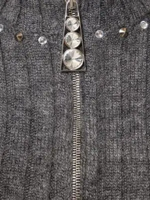 Alessandra Rich Cropped Zippered Cardigan With Crystal Embellishments
