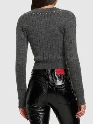 Alessandra Rich Embellished Ribbed Knit Sweater