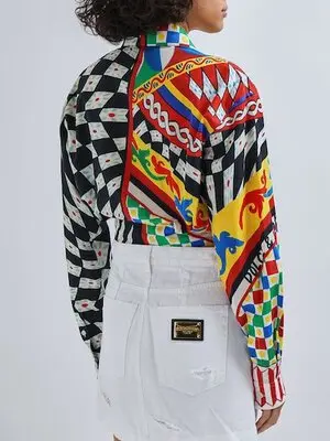 Dolce & Gabbana Carretto Printed Cotton Short Knotted Shirt