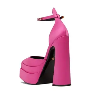 Versace Satin Platform High Heels With Embellished Ankle Strap