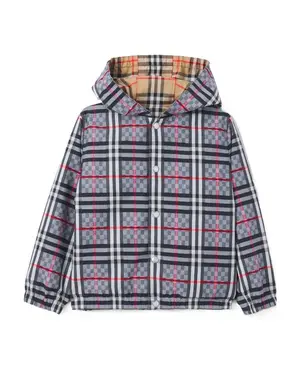 Burberry Reversible Check Print Hooded Jacket - Gray
