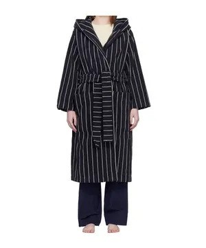 TEKLA Striped Hooded Bathrobe - Black