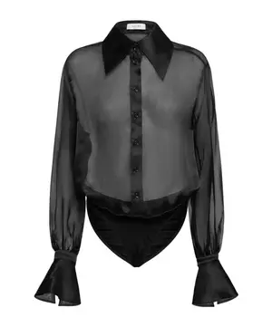 MUGLER Sheer Long-sleeve Button-front Jumpsuit
