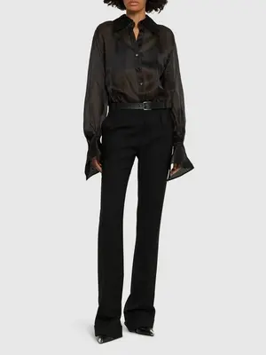 MUGLER Sheer Long-sleeve Button-front Jumpsuit