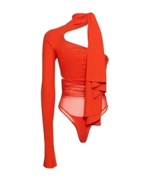 MUGLER Asymmetrical Jersey Mesh Jumpsuit