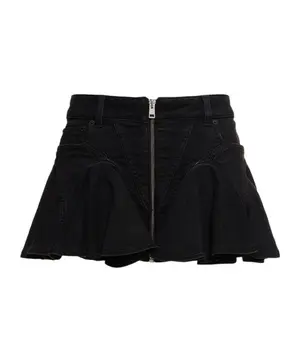 MUGLER Ruffled Denim Mini Skirt