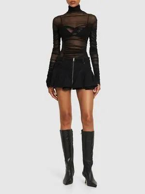 MUGLER Ruffled Denim Mini Skirt