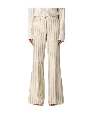 GOLDEN GOOSE Cream Cotton Jacquard Motif Trousers - Nude