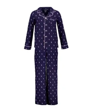Polo Ralph Lauren Long-sleeved Pajamas And Elastic Waist Pajamas Set - Black