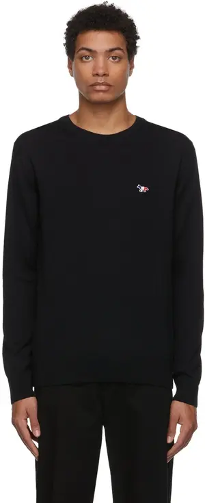 Maison Kitsuné Round Neck Knitted Pullover With Fox Embroidery