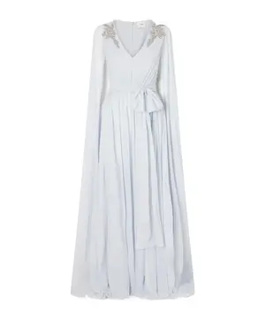 Erdem Embellished V-neck Cape Gown Dress - Blue