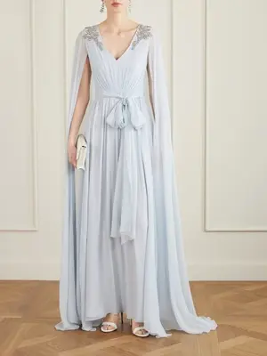 Erdem Embellished V-neck Cape Gown Dress