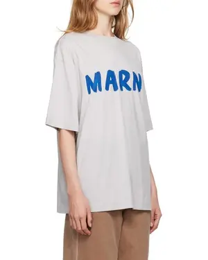 Marni Logo Print Oversized Crewneck T-shirt - Grey