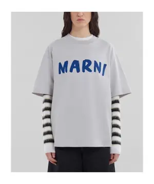 Marni Logo Print Oversized Crewneck T-shirt - Grey