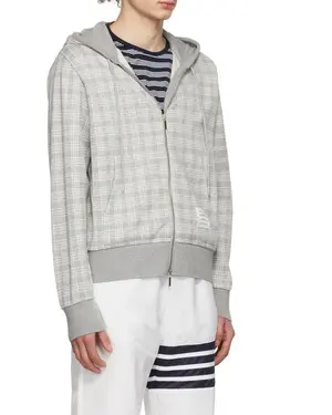 Thom Browne Grey Plaid Zip-front Hoodie