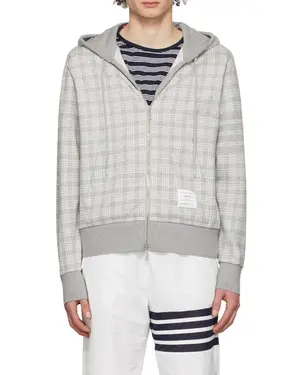 Thom Browne Grey Plaid Zip-front Hoodie