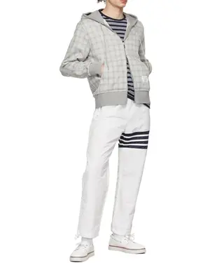 Thom Browne Grey Plaid Zip-front Hoodie