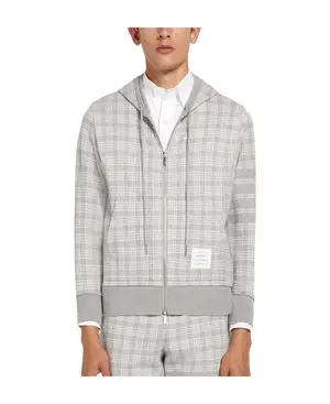 Thom Browne Grey Plaid Zip-front Hoodie