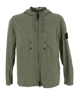 Stone Island Drawstring Hooded Zip-up Jacket - Sage