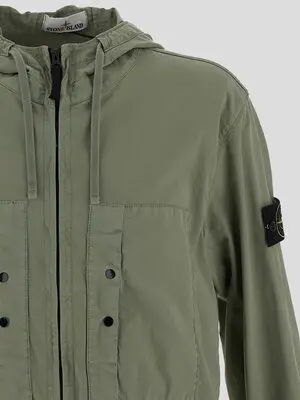 Stone Island Drawstring Hooded Zip-up Jacket - Sage