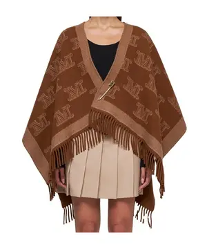 Max Mara All-over Logo Patterned Fringed Cape - Brown