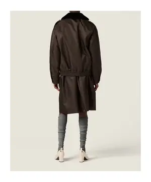 Miu Miu Padded Jacket With Fleece Collar And Embroidered Logo