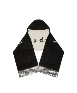 Burberry Hood Detailed Fringed Scarf - Black