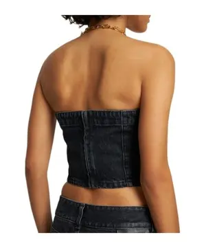 Stella McCartney Washed Denim Cropped Bustier Top
