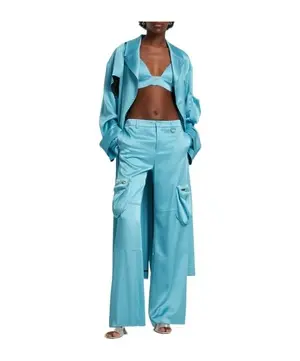 Blumarine Satin Wide Leg Cargo Pants