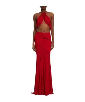 Blumarine Ruffled Jersey Maxi Skirt With Train