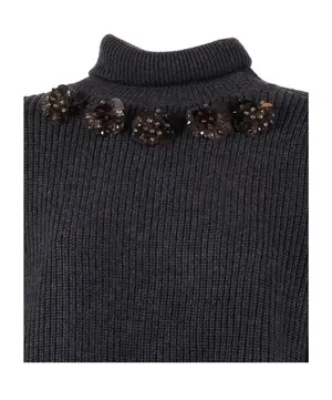 P.a.r.o.s.h Ribbed Long-sleeved Pullover With Embellished High Neck
