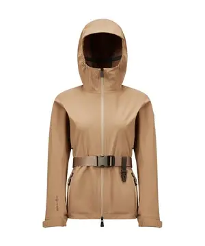 Moncler Hooded Shell Jacket With Belt And Buckle Details - Camel Beige