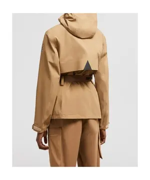 Moncler Hooded Shell Jacket With Belt And Buckle Details - Camel Beige